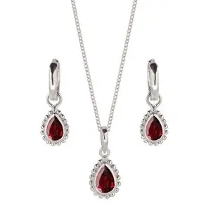 CHARLOTTE'S WEB JEWELLERY Sterling Silver Garnet Pear-shaped Necklace And Huggie Hoop Earrings Set - Silver/red