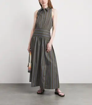 Staud Romy" Maxi Dress In Cotton Blend With Stripe Motif - Grey