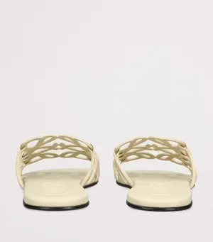 Loewe Petal Leather Anagram Slides - Yellow