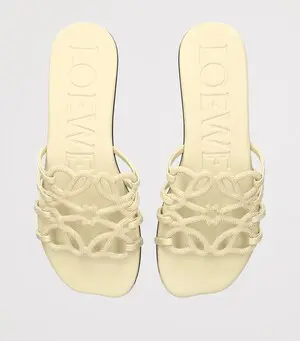 Loewe Petal Leather Anagram Slides - Yellow
