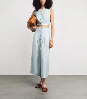 Le Kasha Silk Haima Cropped Button-up Top