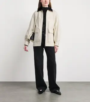 ANINE BING Cotton Holden Jacket With Leather Collar - Beige