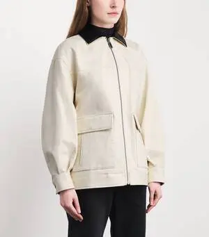 ANINE BING Cotton Holden Jacket With Leather Collar - Beige