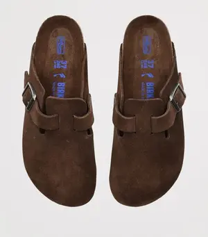 BIRKENSTOCK Suede Boston Clogs With Buckle Fastening - Brown