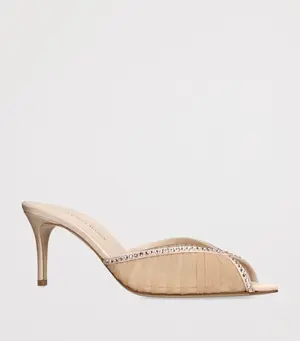ANDREA WAZEN Embellished Lace Katy Heeled Mules 75 - Nude