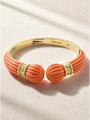 ELEUTERI David Webb Vintage 1980s 18-karat Gold, Coral And Diamond Bracelet - Orange