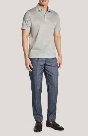 JACK VICTOR Davis Cotton & Linen Polo - Light Grey