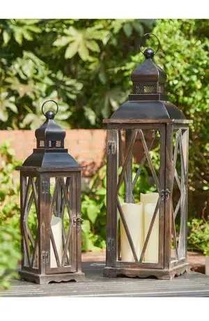 GLITZHOME Set Of 2 Oversize Farmhouse Hanging Candle Holders Decorative Floor Lanterns
