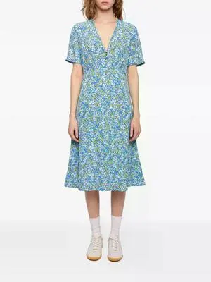 Zadig&Voltaire Rhodral Floral-print V-neck Midi Dress - Blue