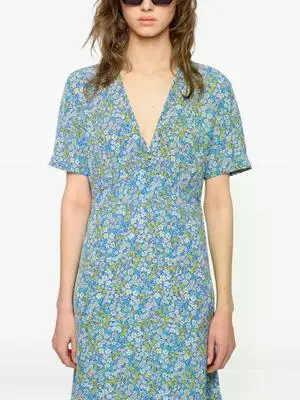 Zadig&Voltaire Rhodral Floral-print V-neck Midi Dress - Blue