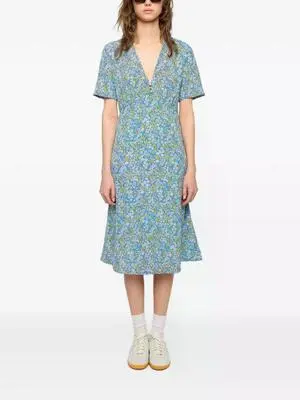 Zadig&Voltaire Rhodral Floral-print V-neck Midi Dress - Blue
