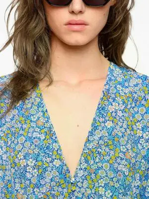 Zadig&Voltaire Rhodral Floral-print V-neck Midi Dress - Blue