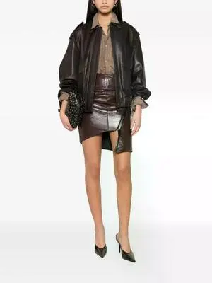 MITILIANE COUTURE Croc-effect Leather Skirt With Asymmetric Zip - Red