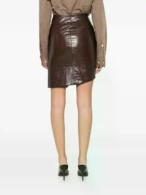 MITILIANE COUTURE Croc-effect Leather Skirt With Asymmetric Zip - Red