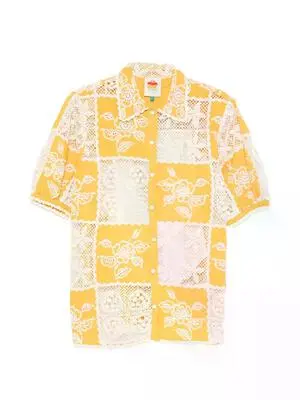 Farm Rio Patchwork Floral-embroidered Shirt - Yellow