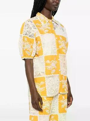 Farm Rio Patchwork Floral-embroidered Shirt - Yellow