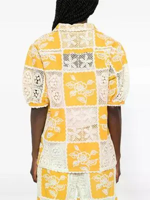 Farm Rio Patchwork Floral-embroidered Shirt - Yellow