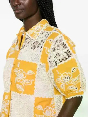 Farm Rio Patchwork Floral-embroidered Shirt - Yellow