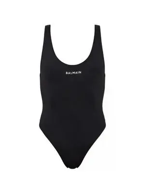 Balmain Logo Print Scoop Neck Swimsuit - Black