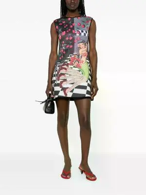 The Artistylist Graphic Print Sleeveless A-line Dress - Black
