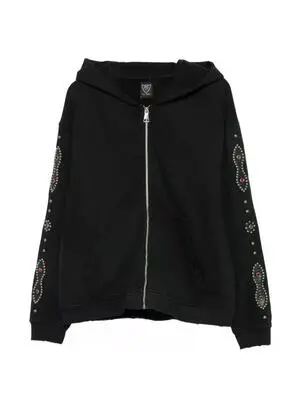 HTC LOS ANGELES Stud Embellished Zip-up Hoodie - Black