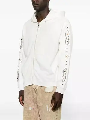 HTC LOS ANGELES Stud Embellished Zip-up Hoodie - White