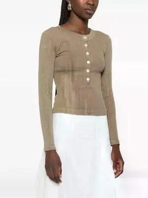 Citizens Of Humanity Ribbed Knit Henley Top - Green