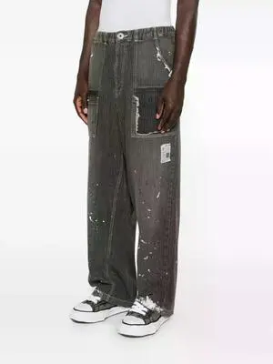 Mihara Yasuhiro Paint-splatter Distressed Pinstripe Jeans - Grey