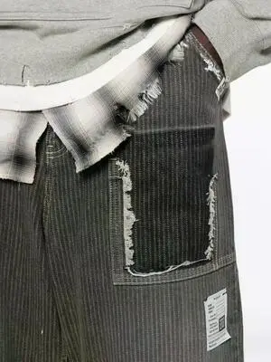 Mihara Yasuhiro Paint-splatter Distressed Pinstripe Jeans - Grey