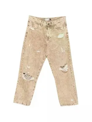 TRC Distressed Elasticated-cuff Wide-leg Jeans