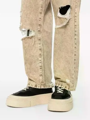 TRC Distressed Elasticated-cuff Wide-leg Jeans
