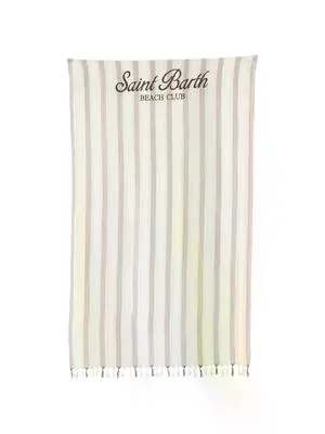 MC2 SAINT BARTH Foutas Light Striped Fringed Beach Towel - Neutrals