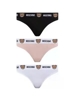 Moschino Teddy Bear Logo-waistband Thongs - Black