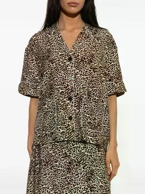 Munthe Leopard Print Short Sleeve Shirt With Contrast Piping