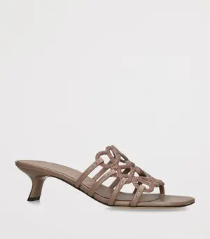 Loewe Suede Petal Anagram Heeled Mules - Brown