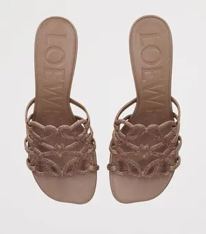 Loewe Suede Petal Anagram Heeled Mules - Brown