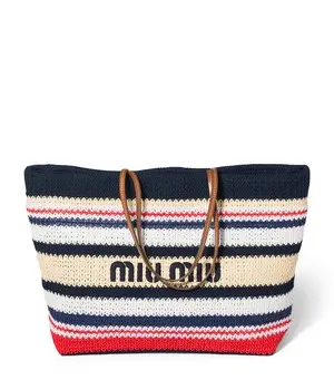 Miu Miu Woven Raffia-effect Tote Bag - Blue