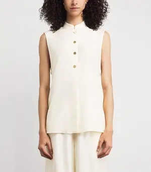 Le Kasha Silk Sleeveless Mandarin Collar Shirt - Ivory