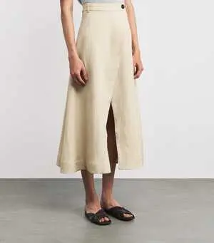 Le Kasha Linen Draped Midi Skirt