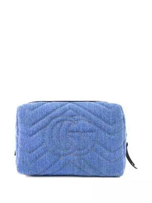 Gucci Gg Marmont Denim Washbag With Pearl Embellishments