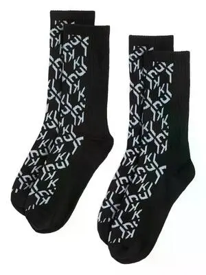 Karl Lagerfeld Monogrammed Ribbed Crew Socks - Black