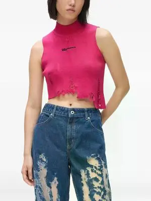 Karl Lagerfeld Distressed Mock Neck Top