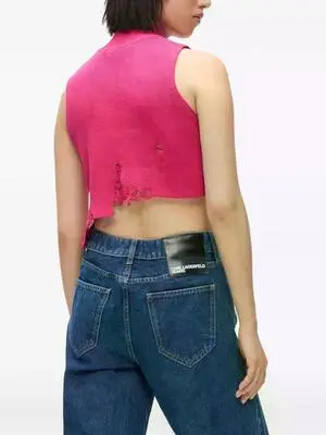Karl Lagerfeld Distressed Mock Neck Top