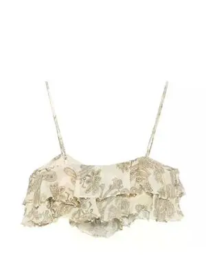 Hemant & Nandita Paisley Print Ruffled Top - Neutrals