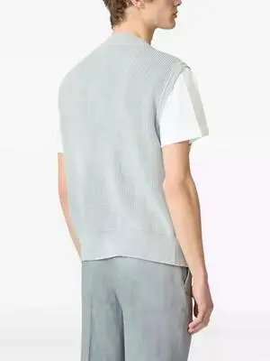 LARDINI V-neck Rib Knit Vest - Blue