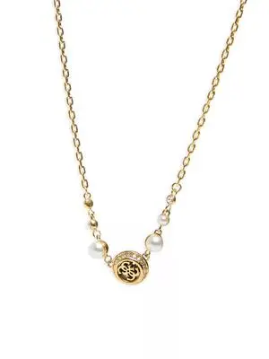 Guess 4g Logo Faux-pearl Necklace With Crystal Embellishment