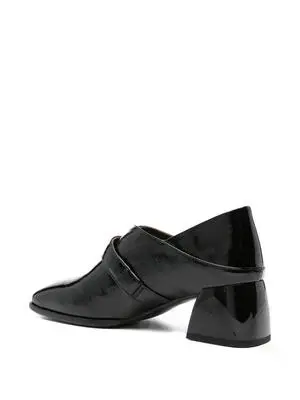 LINDA BAUMANN Patent Leather Block Heel Pumps With Buckle Detail