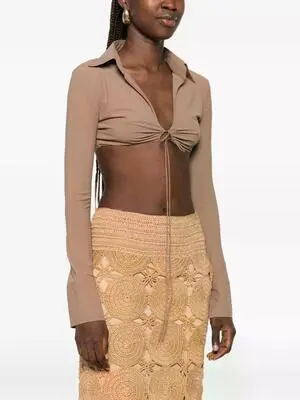 AMAZUIN Lynn Cropped Tie-fastening Top - Neutrals