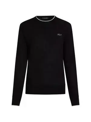 Karl Lagerfeld Merino Wool Sweater With Embroidered Logo - Black