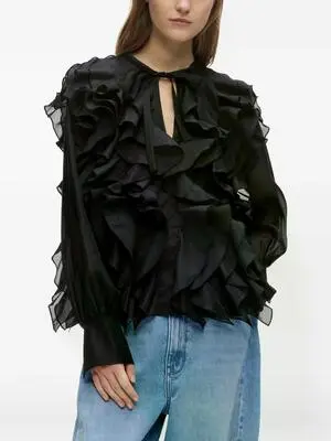Karl Lagerfeld Ruffled Semi-sheer Blouse